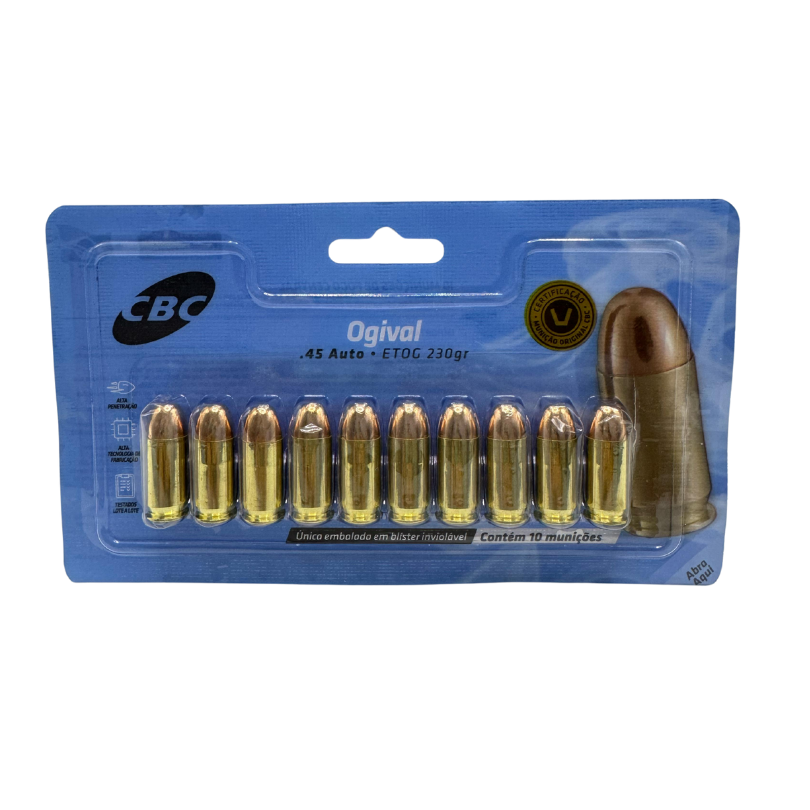 MUNIÇÃO CBC .45 AUTO ETOG 230GR OGIVAL - BLISTER COM 10 UNIDADES | Casa ...