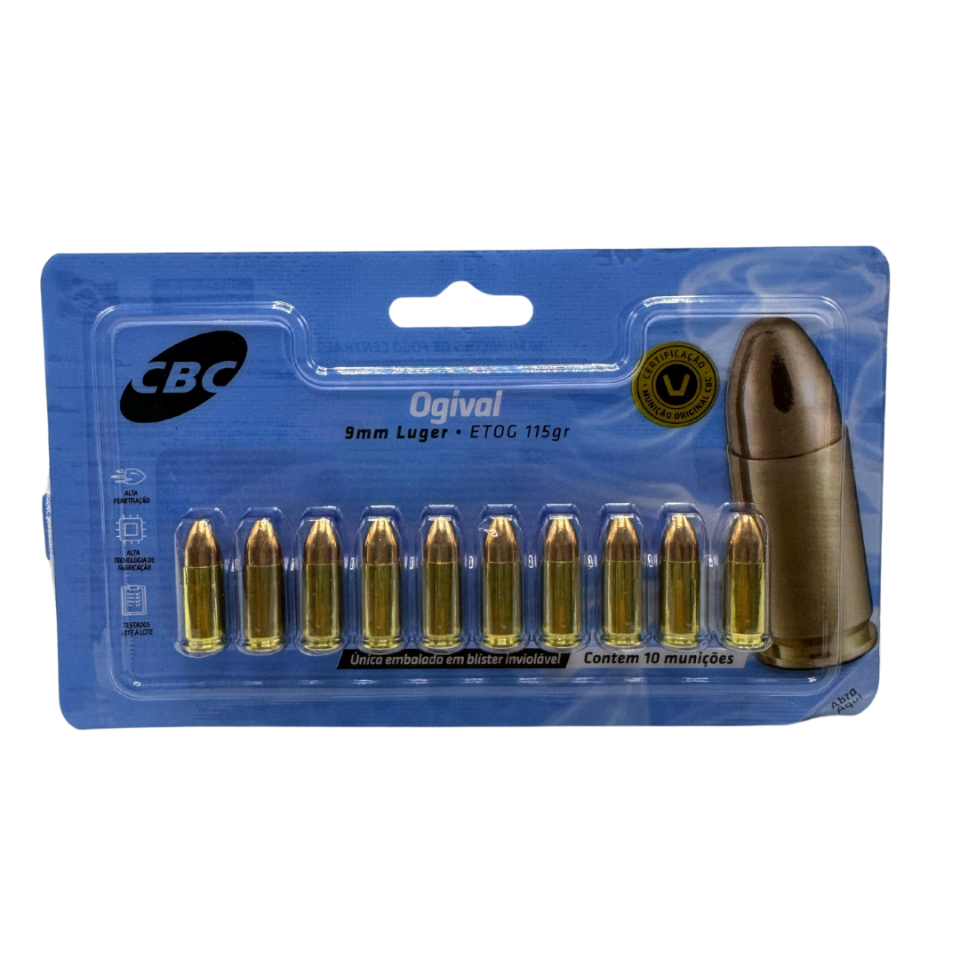 MUNIÇÃO CBC 9MM LUGER ETOG 115GR OGIVAL - BLISTER COM 10 UNIDADES ...
