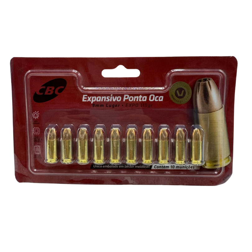 MUNIÇÃO CBC 9MM LUGER EXPO 115GR EXPANSIVO PONTA OCA - 10 UNIDADES ...