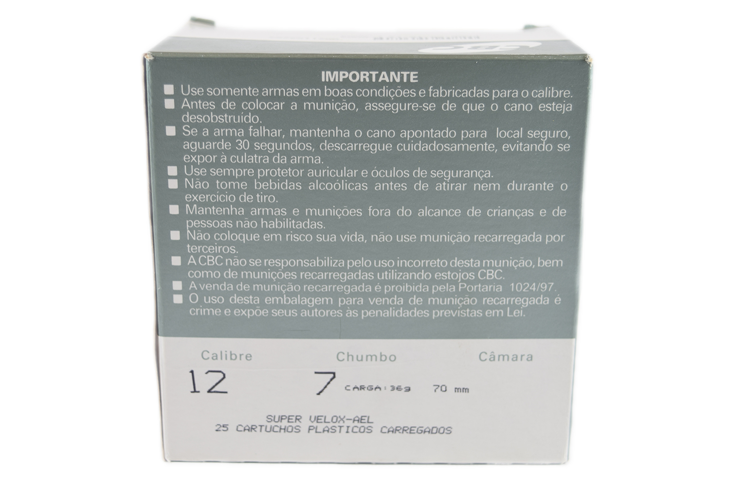 MUNIÇÃO CBC CALIBRE 12 36G CHUMBO 7 SUPER VELOX AEL | Casa do Tiro